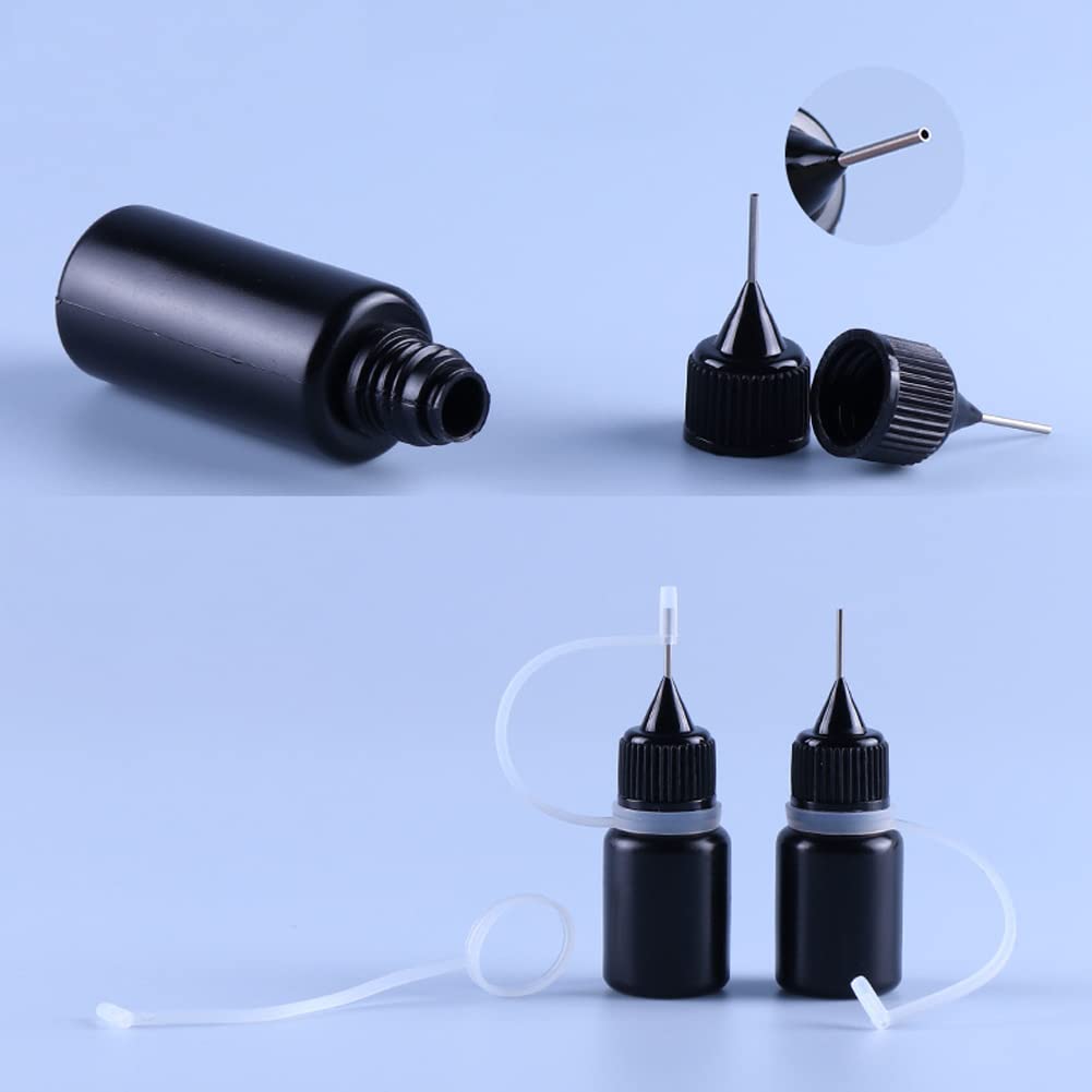 NANSHINE 12pcs 20ml(0.68oz) Black Needle Tip Glue Bottle Squeeze Bottle With 2pcs Funnel, Light-proof Plastic Bottle Reagent Dispensing Bottle Precision Tip Applicator Bottles