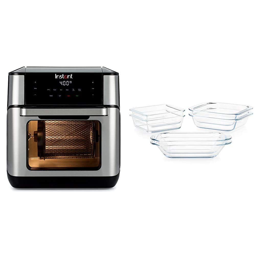 Instant Vortex Plus Air Fryer Oven 7 in 1 with Rotisserie, with 6-Piece Pyrex Littles Cookware