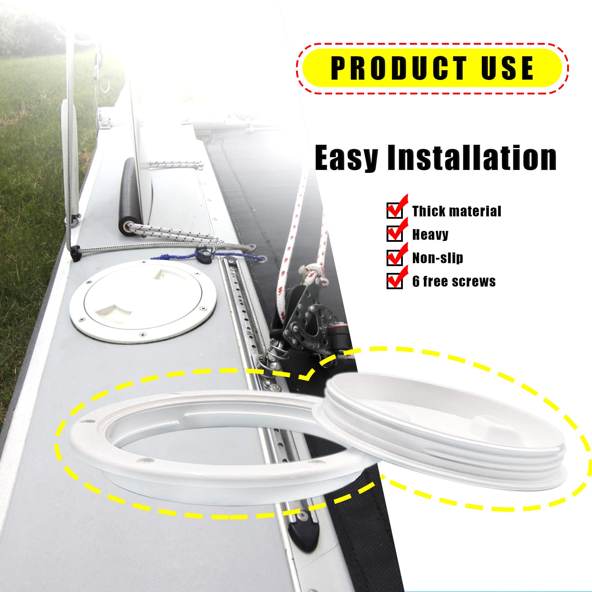 NC Marine 6'' Deck Hatch Lid ,Boat Deck Plate Screw Out Plastic Round Inspection Port,White