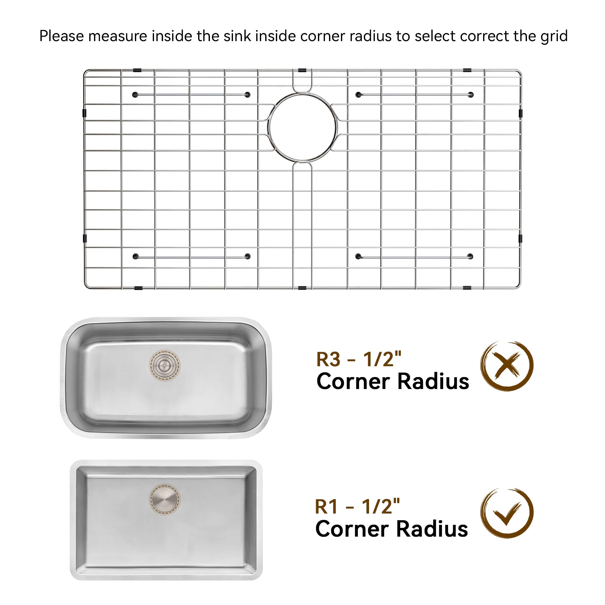 Sink Protector Grid, Sink Grids for Bottom of Kitchen Sink with Corner Radius 3-1/2",27-9/16" x 14-9/16" Sink Protector, Stainless Steel Material (27.7"W x 14.7"D x 1"H)