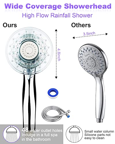 Led Shower Head with Handheld, BBtang 5''Detachable Shower Head with Hose 7 Color Changing Light SPA Spray Showerhead, High Pressure Water Saving Shower Heads Built-in 60 Inch Long Hose