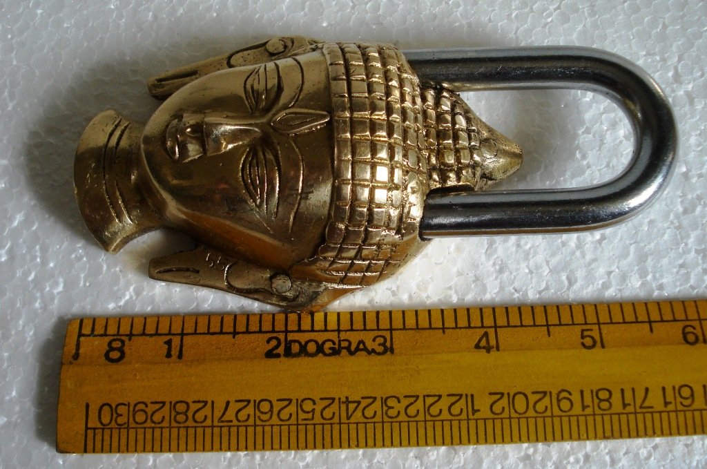 Home - Garden Brass Padlock - Lock with Keys - Working - Brass Made - Type : (Lord Buddha - Brass Finish)