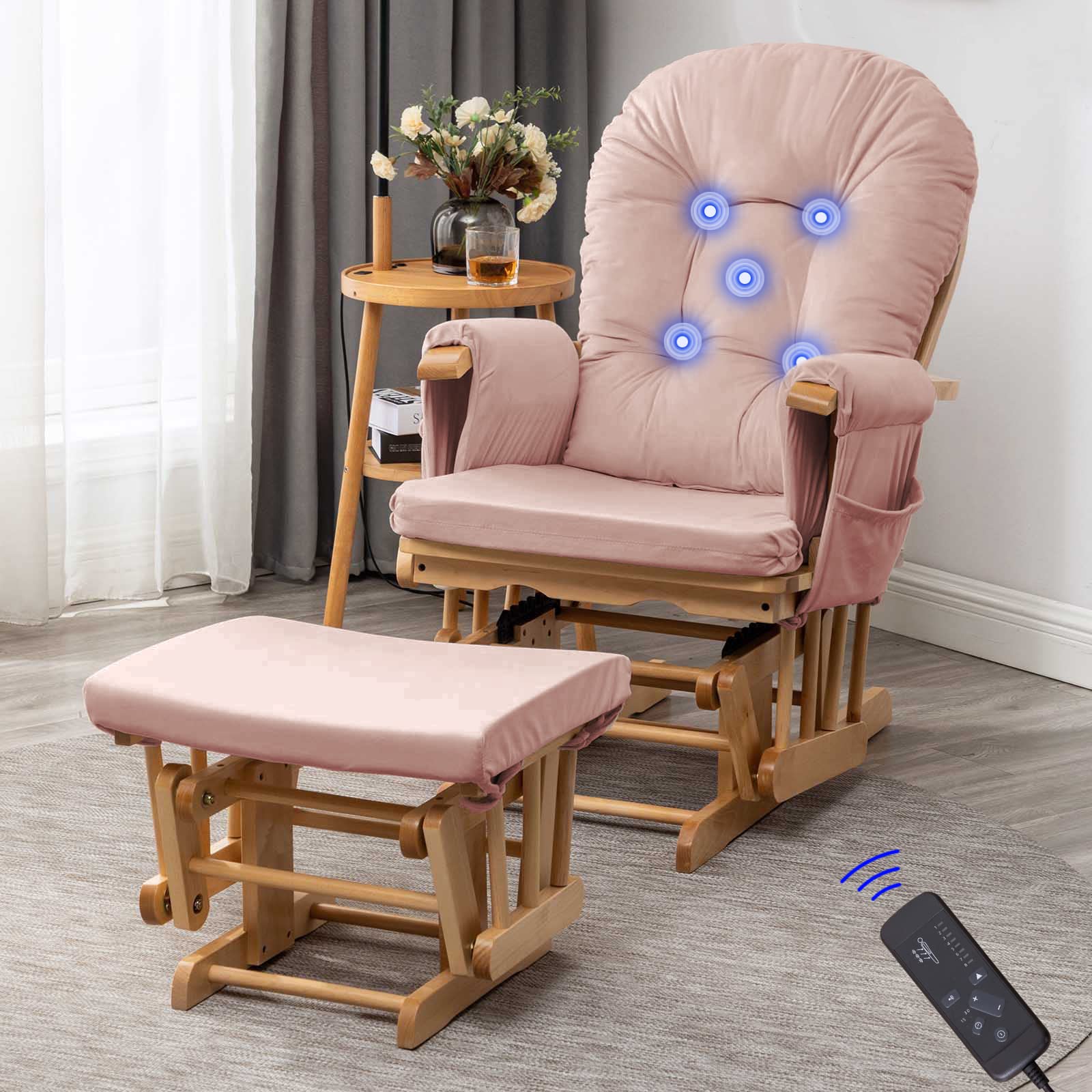 Paddie Light Grey Massage Glider Rocker Replacement Cushions with Storage Velvet Washable Non Slip for Glider Rocking Chair, 5PCS