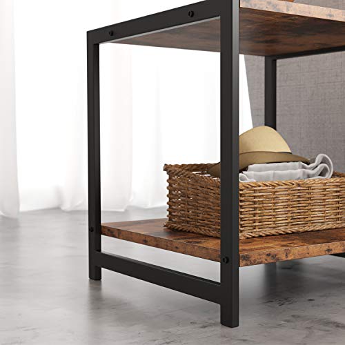 IRONCK Side Tables Living Room, Night Stand End Table with Storage Shelf, Wood Look Accent Industrial Home Furniture, P2 Grade MDF Board with Frame, Retro Brown
