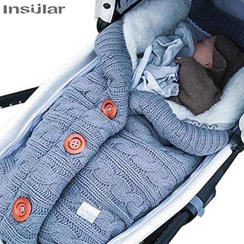 insular Warm Baby Sleeping Bag Envelope Winter Kid Sleepsack Footmuff Stroller Knitted Sleep Sack Newborn Knit Wool Swaddling Blanket (Pink)