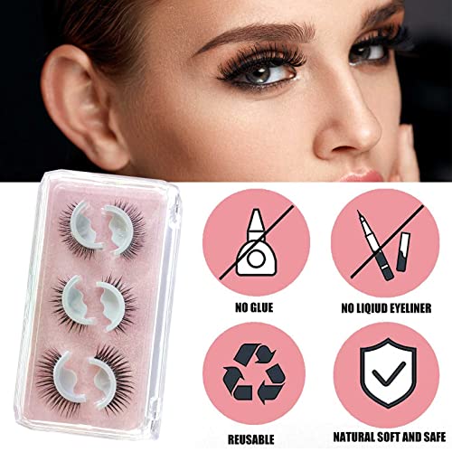 Ksiliup Reusable Self Adhesive Eyelashes 3 Styles False Eyelashes No Eyeliner or Glue Needed Stable False Lashes Natural Look Easy to Put On Waterproof Fake Eyelashes (3 Styles)