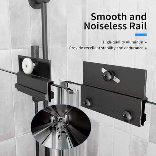 Shower Door,Royal Guard 44-48" W x 70" H Semi-Frameless Double Sliding Glass Shower Door with 1/4'' (6mm) Clear SGCC Tempered Glass,Bypass Shower Enclosure,Matte Black