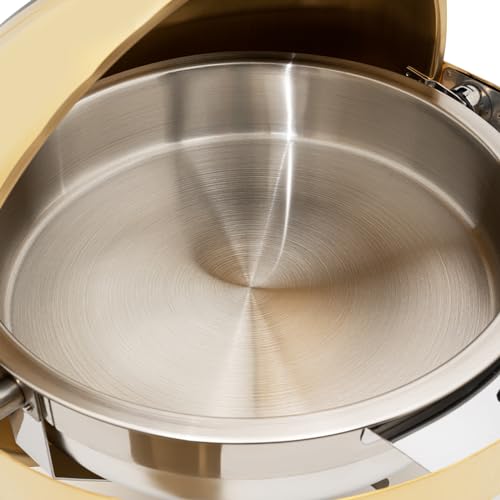 Round Chafing Dish Buffet Set, 6.4QT Stainless Steel Chafer for Catering Buffet Warmers Sets with Clear Lid, High Grade Gold Food Warmers for Parties, Wedding, banquets