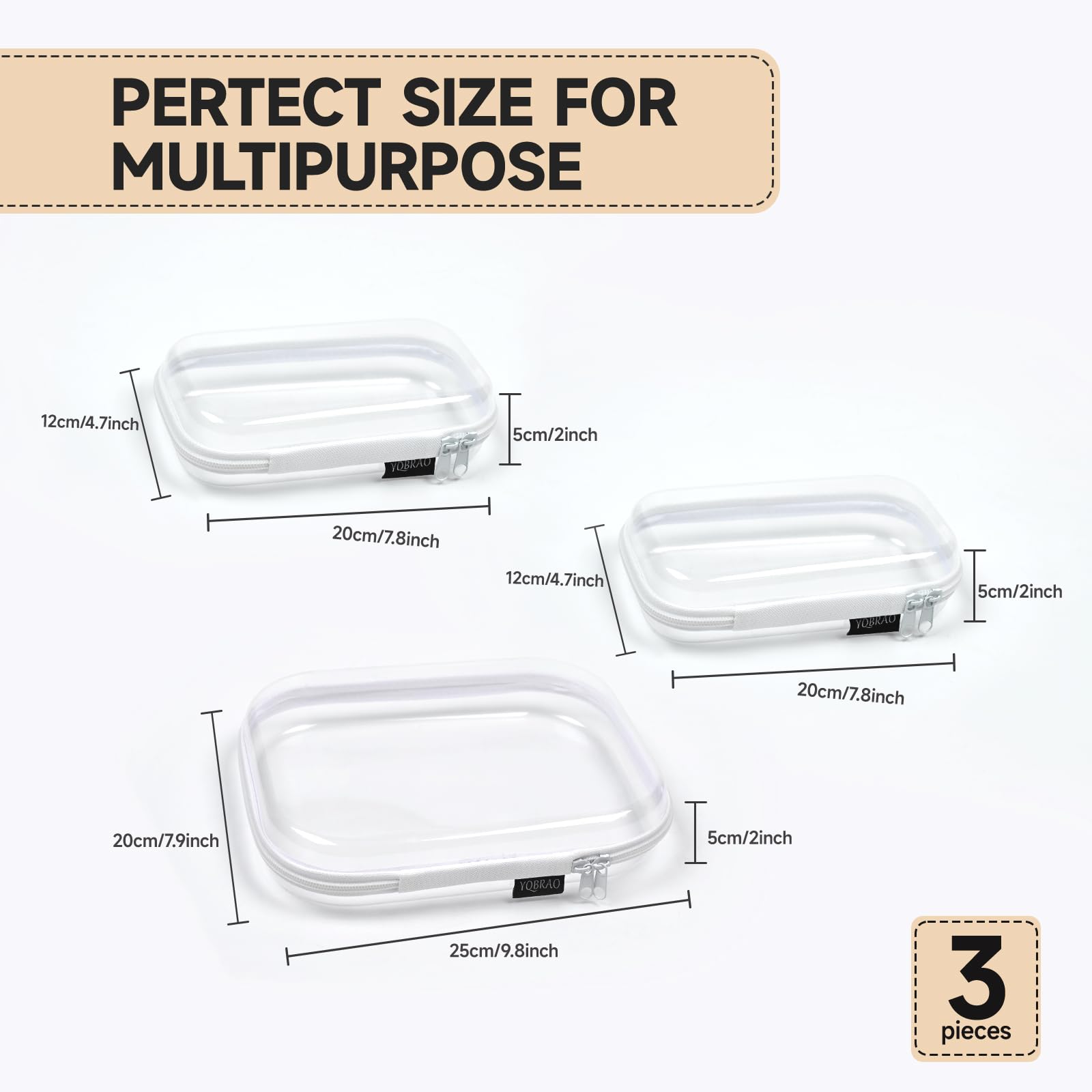 Set of 3 Transparent Zippered Storage Boxes – Hard Shell Zippered Organizers, Waterproof Scratch-Resistant PET Material, Ideal for Small Items, Blocks, Puzzles, Cosmetics, and School Supplies,etc