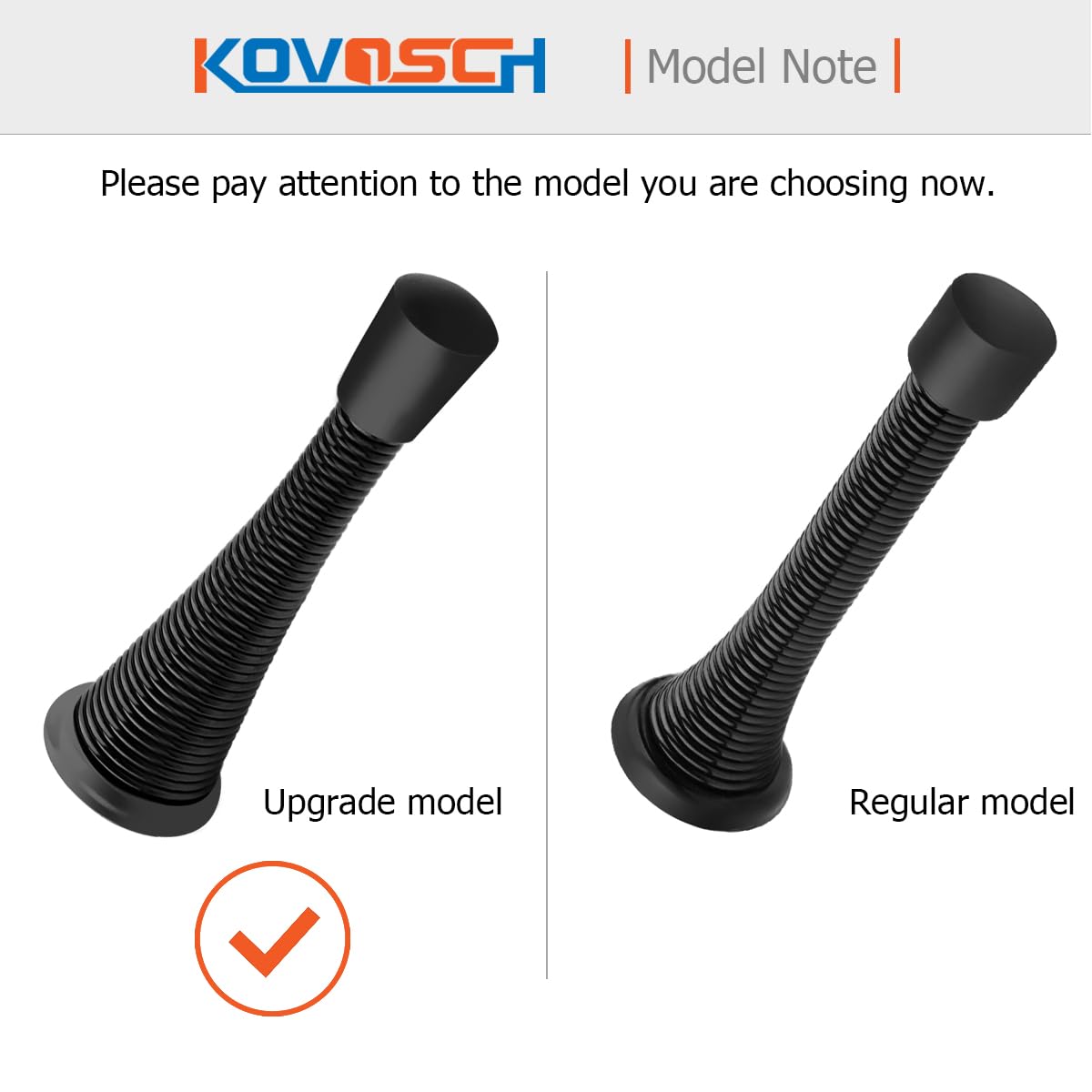 KOVOSCH 2 Pack Upgraded Spring Door Stoppers Black - Flexible Heavy Duty Screw-in Door Stop Spring, Wall Door Stopper with Black Bumper Tips