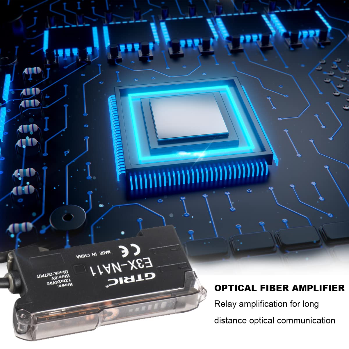 Paialu Optical Fiber Amplifier, E3X-NA11 Fiber Optic Sensor Photoelectric Sensor - for Relay Amplification, Long-Distance Optical Communications Diffuse Induction Photoelectric Switch