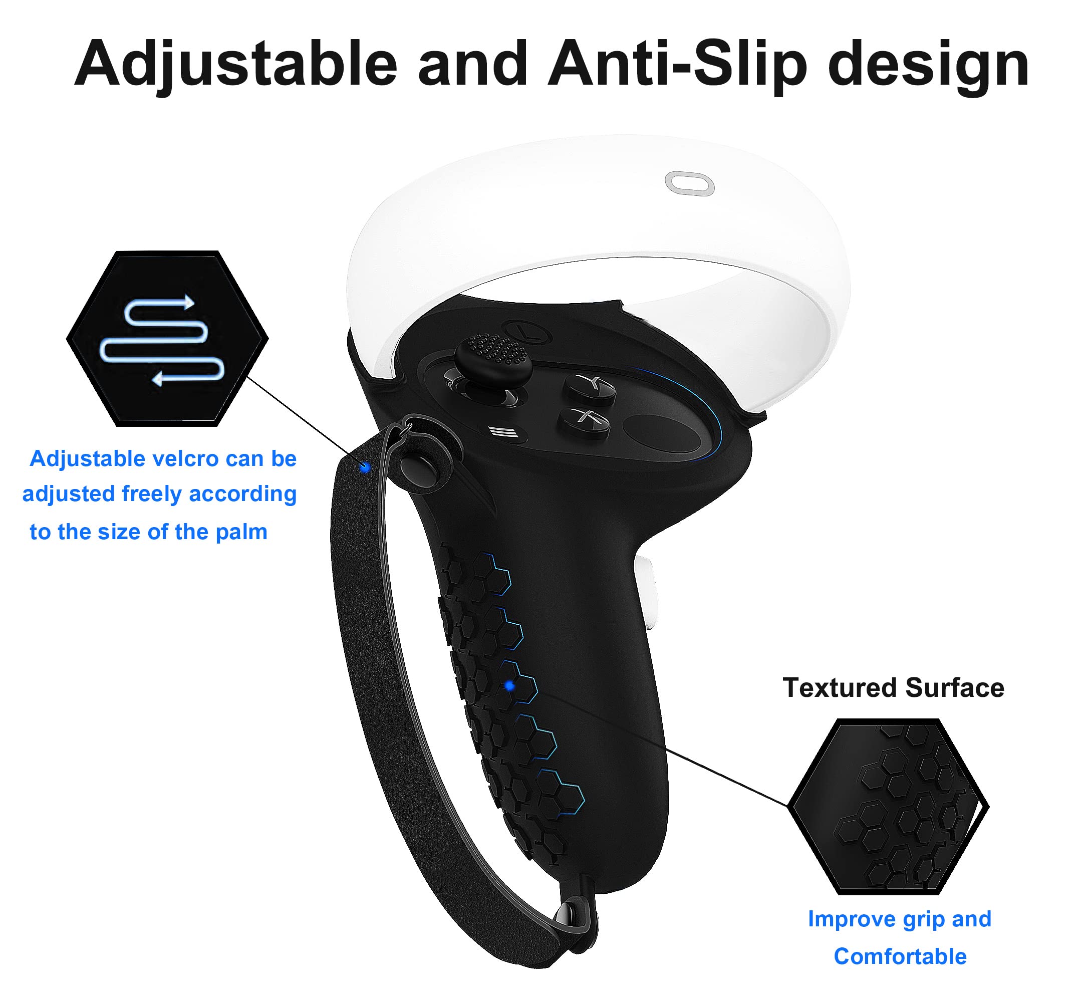 MUGEYMYD Accessories for Oculus/Mete Quest 2 ,3 in 1 VR Accessories:Touch Controller Grips Cover & Silicone Face Cover and Lens Protect Cover Compatible with Quest 2,Enhance VR Experience (Black)