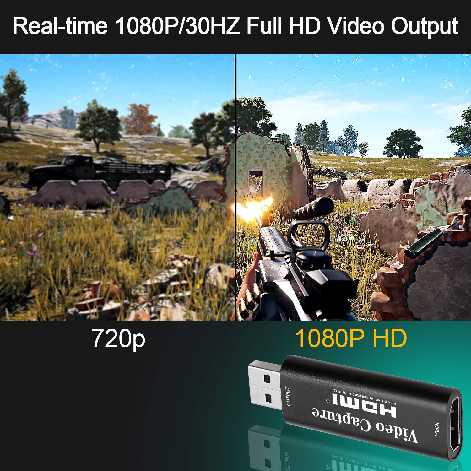 IIET Video Capture Card Game Capture Device HDMI to USB with Full HD 1080p & High-Speed Transmission No Delay, Record via DSLR Camcorder Action Cam or PC for Live Broadcasting, Games(Black)