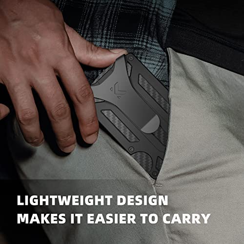 Keymarx Metal Wallet for Men Minimalist Slim RFID Blocking Front Pocket Tactical Carbon Fiber wallet Card Holder with Money Clip (Black)