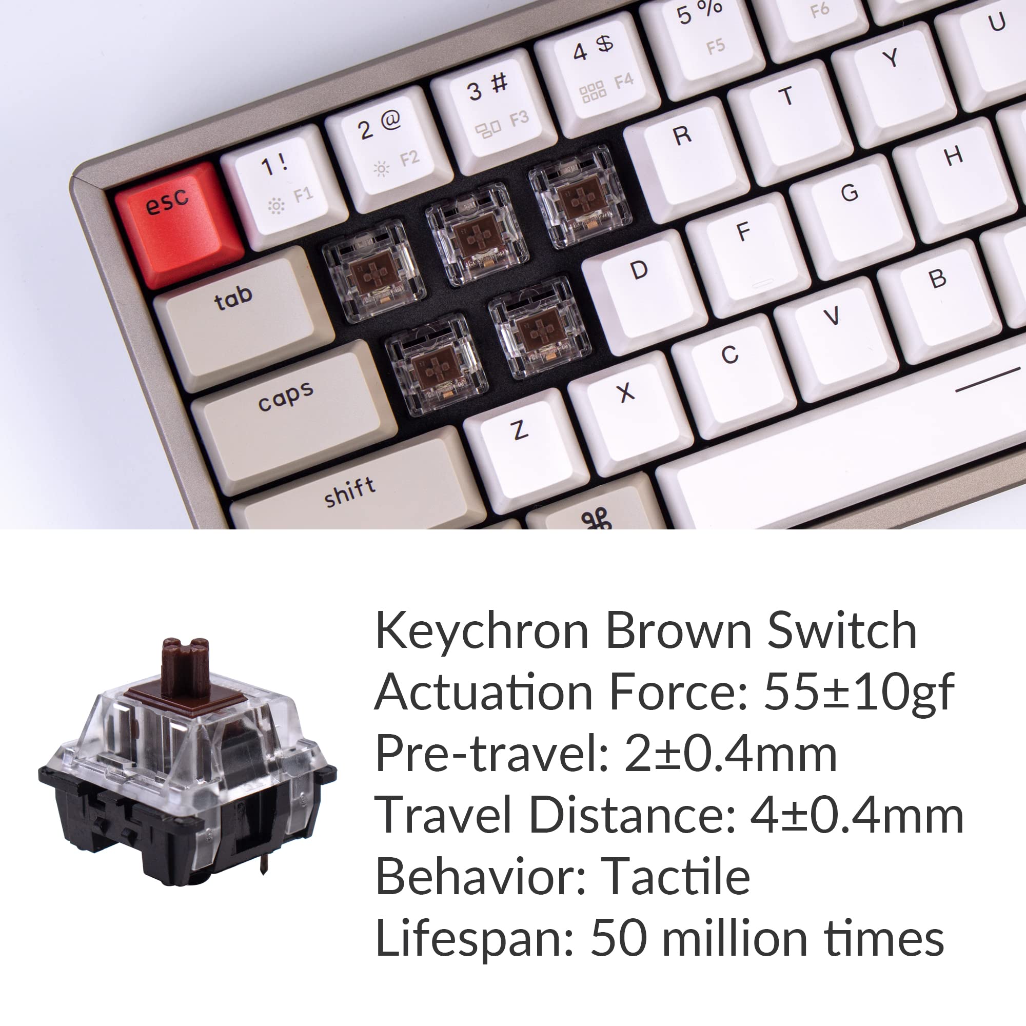 Keychron K14 Bluetooth 5.1 Wireless Aluminum Frame Mechanical Keyboard with Keychron Blue Switch/Rechargeable Battery, 72 Keys Compact Keyboard Compatible with Mac Windows