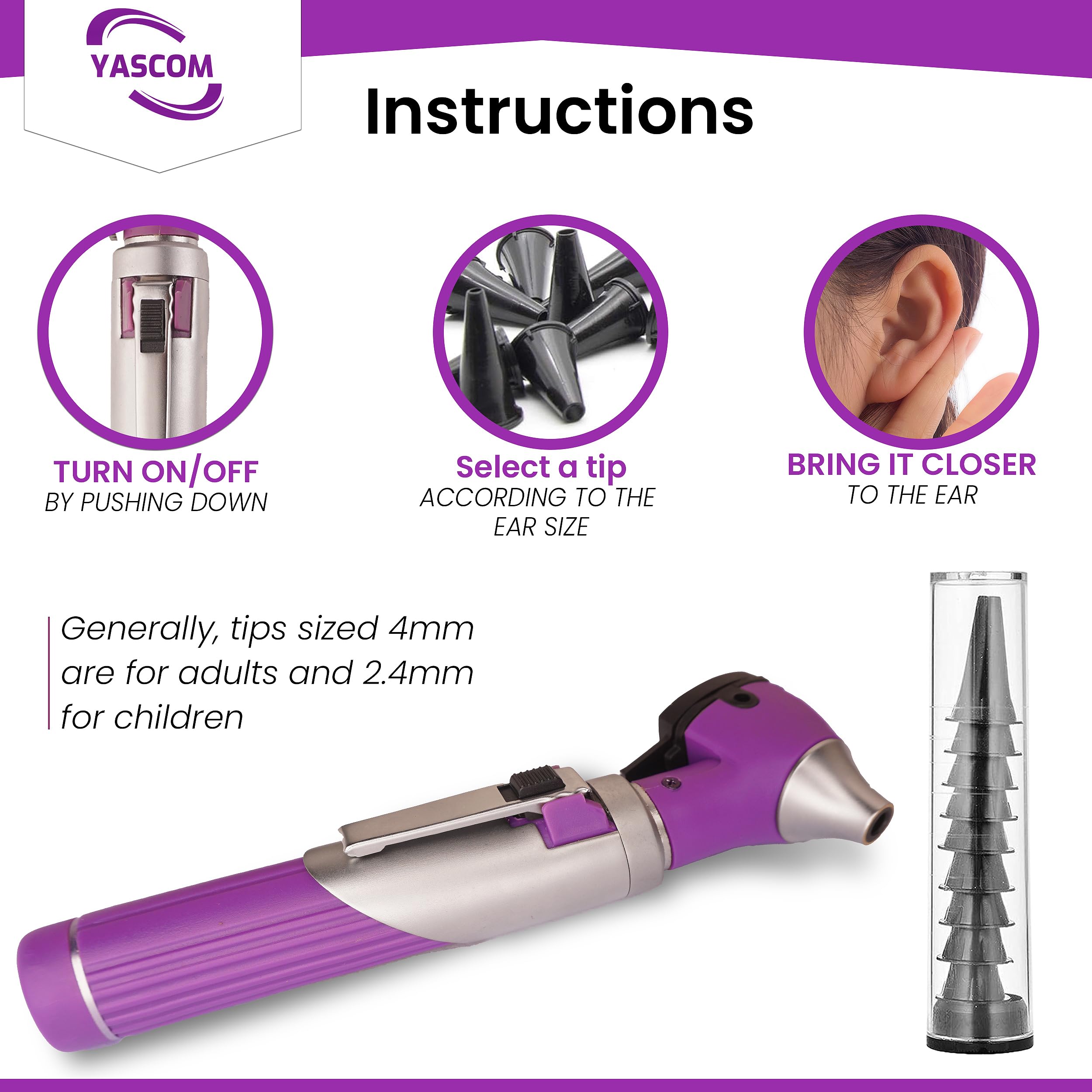 YASCOM Otoscope Professional Diagnostic Ear Otoscope with Light Pocket Size Ear Infection Checker with 10x Specula & Case, Ear Otoscope for Doctors, Nurses, & Students