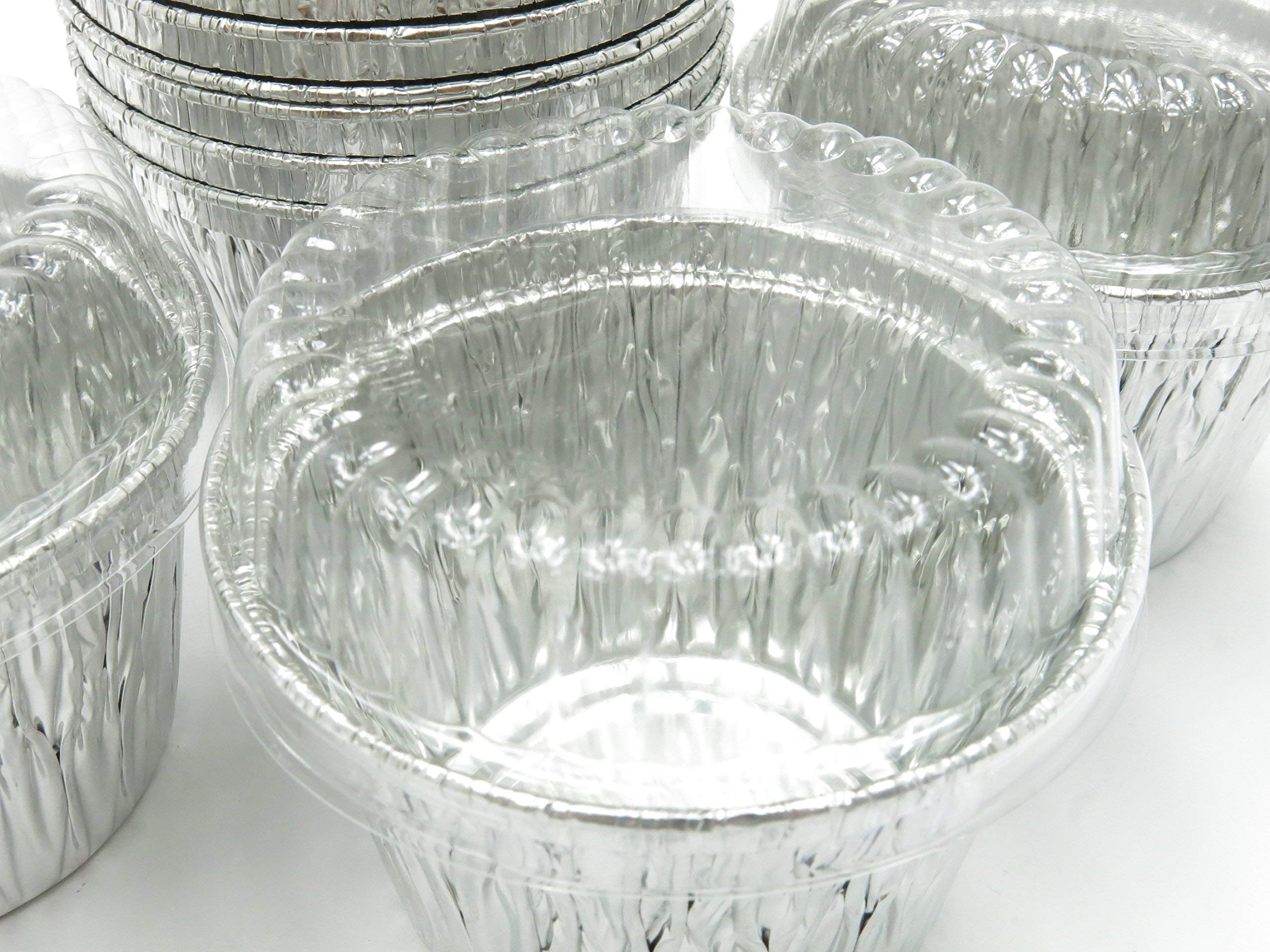 KitchenDance Disposable Aluminum Baking Cake Cup with Dome Lid - 7 Ounces Round Dessert Cups for Cakes, Muffin Cups - Aluminum Foil Baking Cup Perfect for Baking, Preparing Food, 1210P, 50 Count