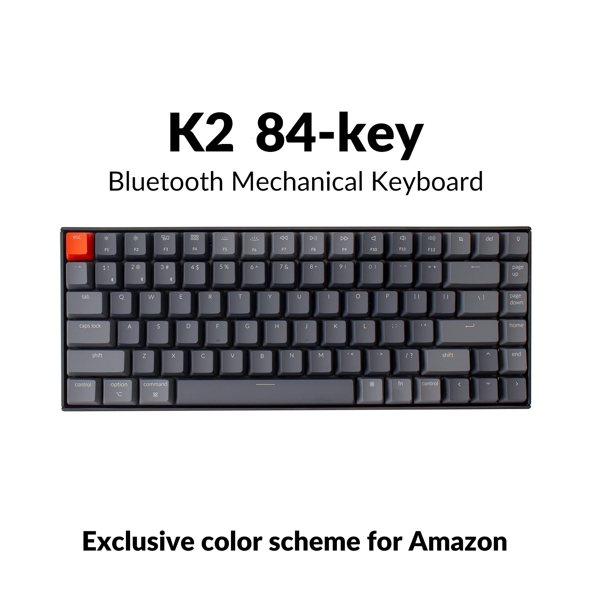 Keychron K2 Wireless Bluetooth 5.1/Wired USB Mechanical Keyboard for Mac Layout, Compact 84 Keys Computer Keyboard Gateron G Pro Red Switch White LED Backlight N-Key Rollover for Windows-Version 2