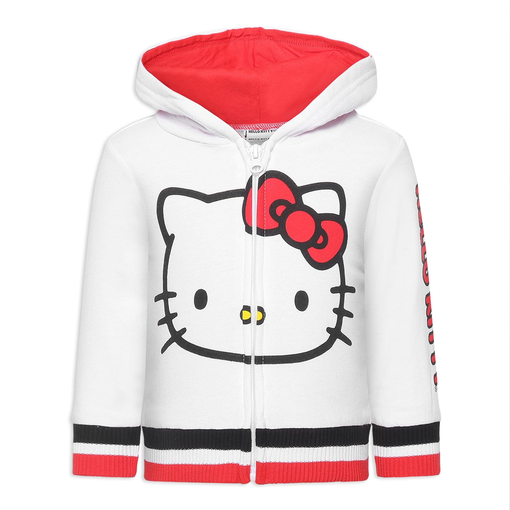 Hello Kitty Girls Zip Up Hooded Sweatshirt for Infant, Toddler and Little Kids β Red/White