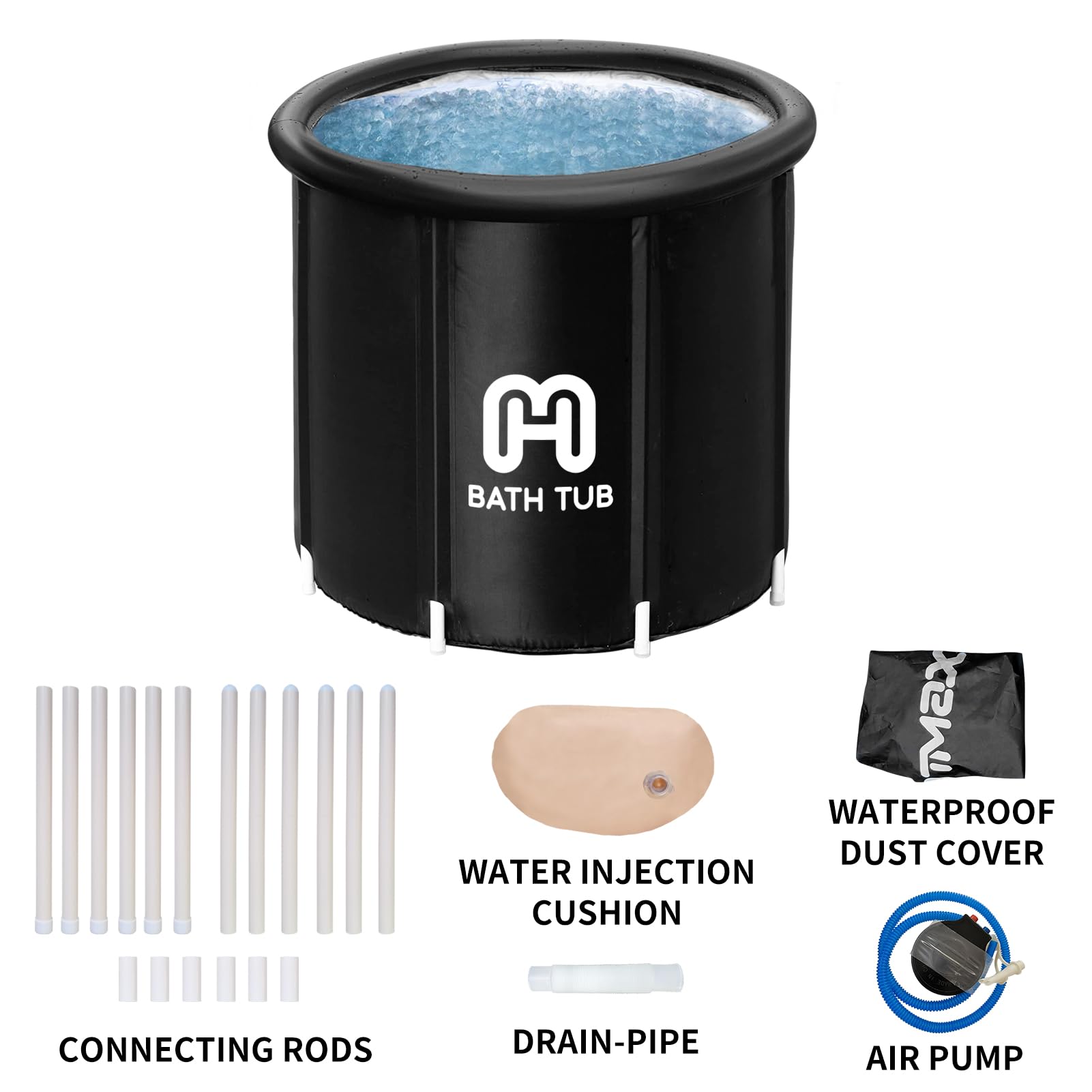 Ice Bath Tub for Recovery, Portable Cold Water Therapy Training Tub, Ice Bath for Adults, Folding Cold Plunge Tub for Athletes, Freestanding Spa Soaking Bath(Black 32.2x32.2x29.5 inches)