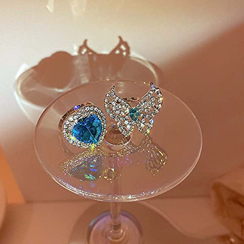 Houchu Open Ring Retro Simple Butterfly Women Alloy Zircon Geometric Finger Ring(Love)