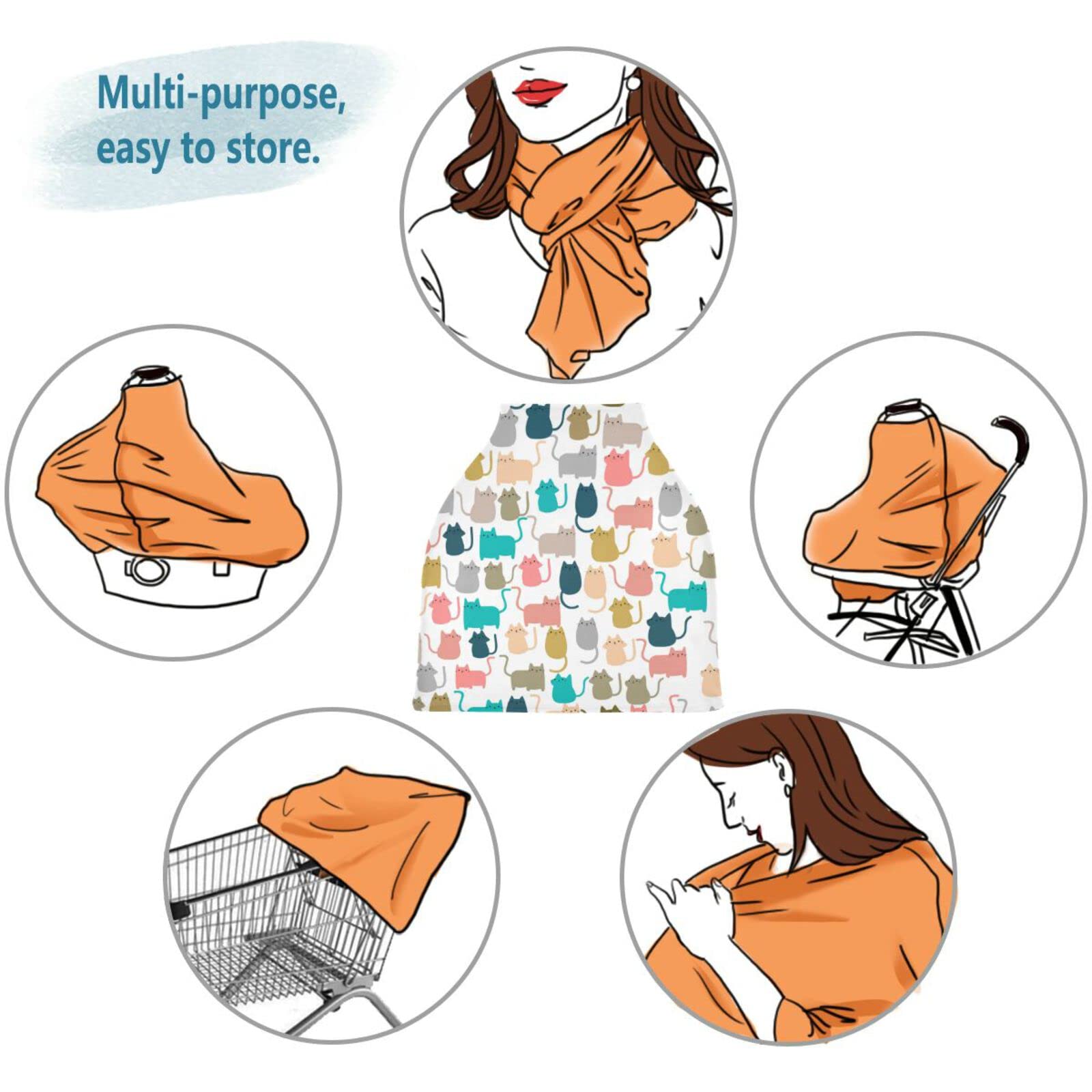 Nursing Cover Breastfeeding Scarf Colorful Cat Kitten Pattern-for Baby Car Seat Covers, Stroller Cover, Carseat Canopy(228ue8a)