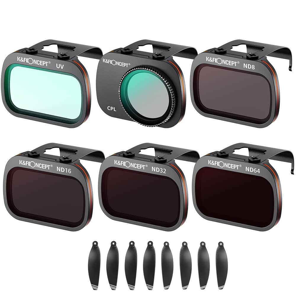 K&F Concept Mini/Mini 2 Drone Filters Kit (6 Pack), for DJI Mavic Mini 2 / Mini SE/Mini 2 SE Drone, CPL, UV, ND8, ND16, ND32, ND64 + Propellers Blades Accessories (Aluminum Version)