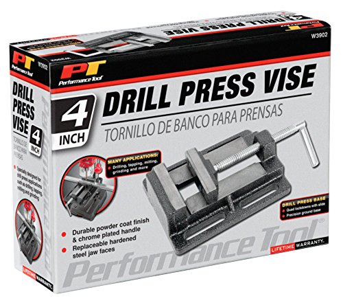 Performance Tool W3902 Drill Press Vise with Replaceable Hardened Steel Jaws and Precision Ground Base for Milling and Grinding, 4-Inch Jaw Opening