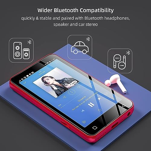 innioasis 16GB MP3 Player with Bluetooth and WiFi, Spotify, Pandora, Amazon Music, Audible, 4" Touch Screen Android Streaming MP3 MP4 Player (Red_Black)