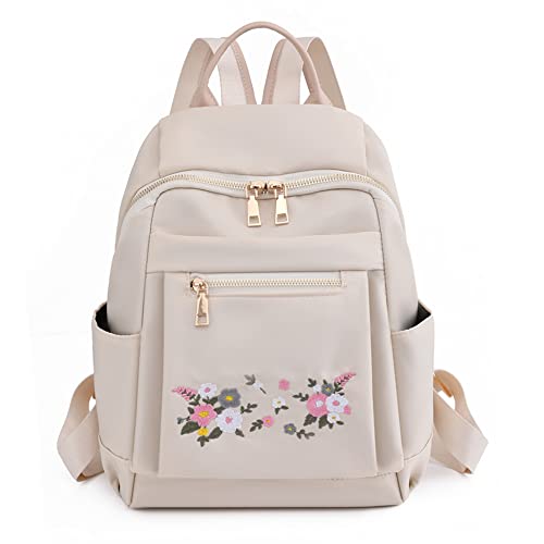 Kteubro Nylon Flower Embroidery Backpack, Large Capacity Laptop Bag With Adjustable Strap For Work & Travel