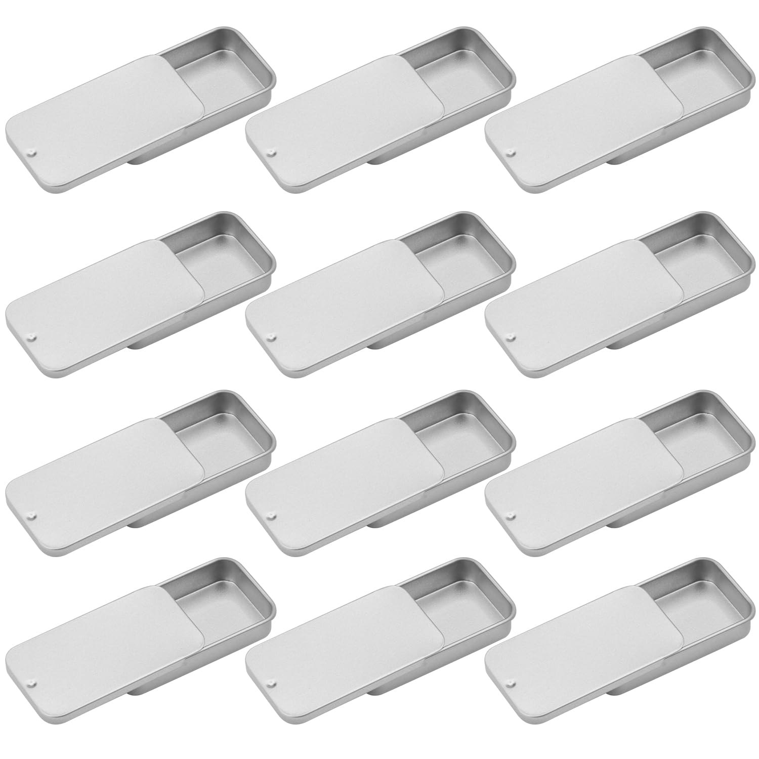 GENHAKON 50 PCS 2.36X1.3X0.43 Inch, Slide Top Tin Containers, Tin Box Container, Storage Boxes with Lid for Small Items, Such as Candy, USB Cable, Pills, Earring, Jewelry Craft, Etc