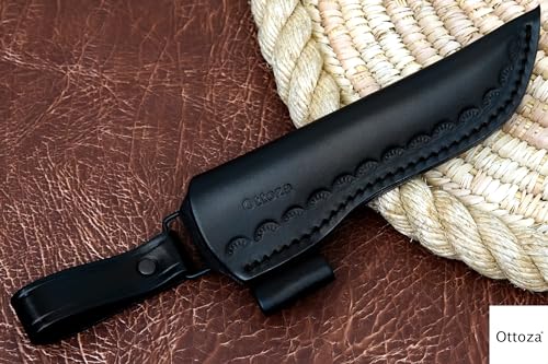 Ottoza Handmade Leather Knife Sheath Side Draw Knife Sheath - Bushcraft Knife Sheath - Hunting Knife Sheath - Survival Knife Sheath - Vertical Knife Sheath Black TOP Grain Leather No:221