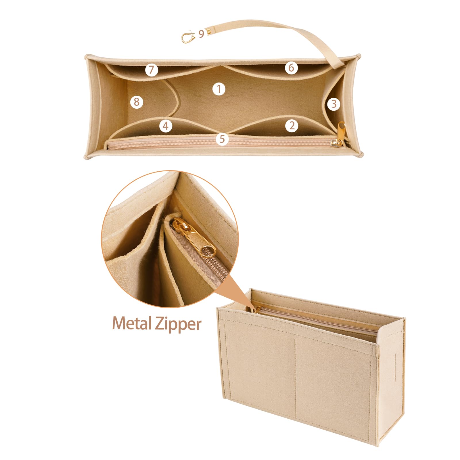 LOUKAYCCI Purse Insert Organizer for Medium dior book tote Bag Insert,Premium Purse Felt Insert Multiple Pockets (Large, Khaki)