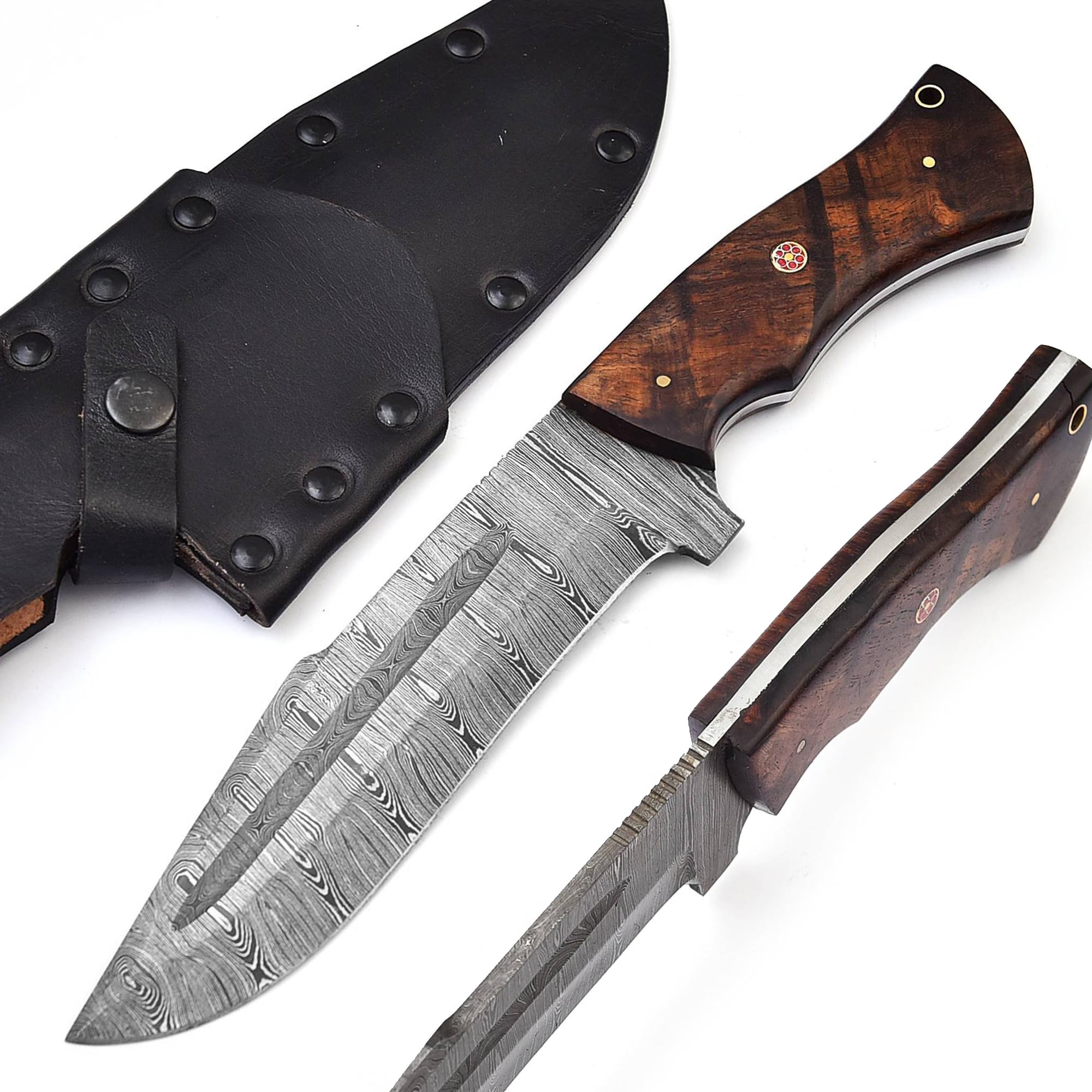 Knife Stack Handmade Damascus Knife for Hunting & Camping | 11 Inches Fixed Blade with Rose Wood Handle Knife with Sheath for Survival & Hunting