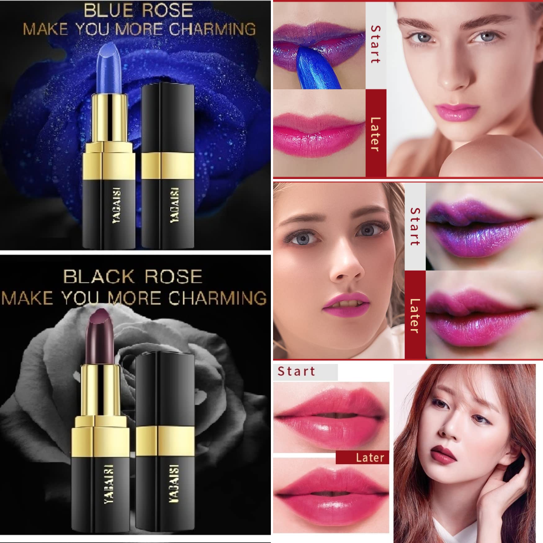 MULPG Color Changing Lipstick,Blue Lipstick that Turns Pink,Natural Moisturizing Color Lip Stain,Long Lasting Waterproof Ph Lipstick for Women(3PCS)