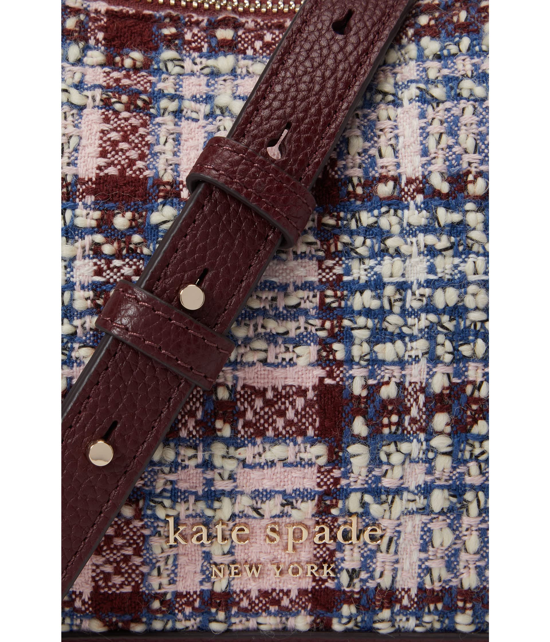 Kate Spade New York Hudson Tweed Fabric Medium Convertible Crossbody Dark Merlot Multi One Size