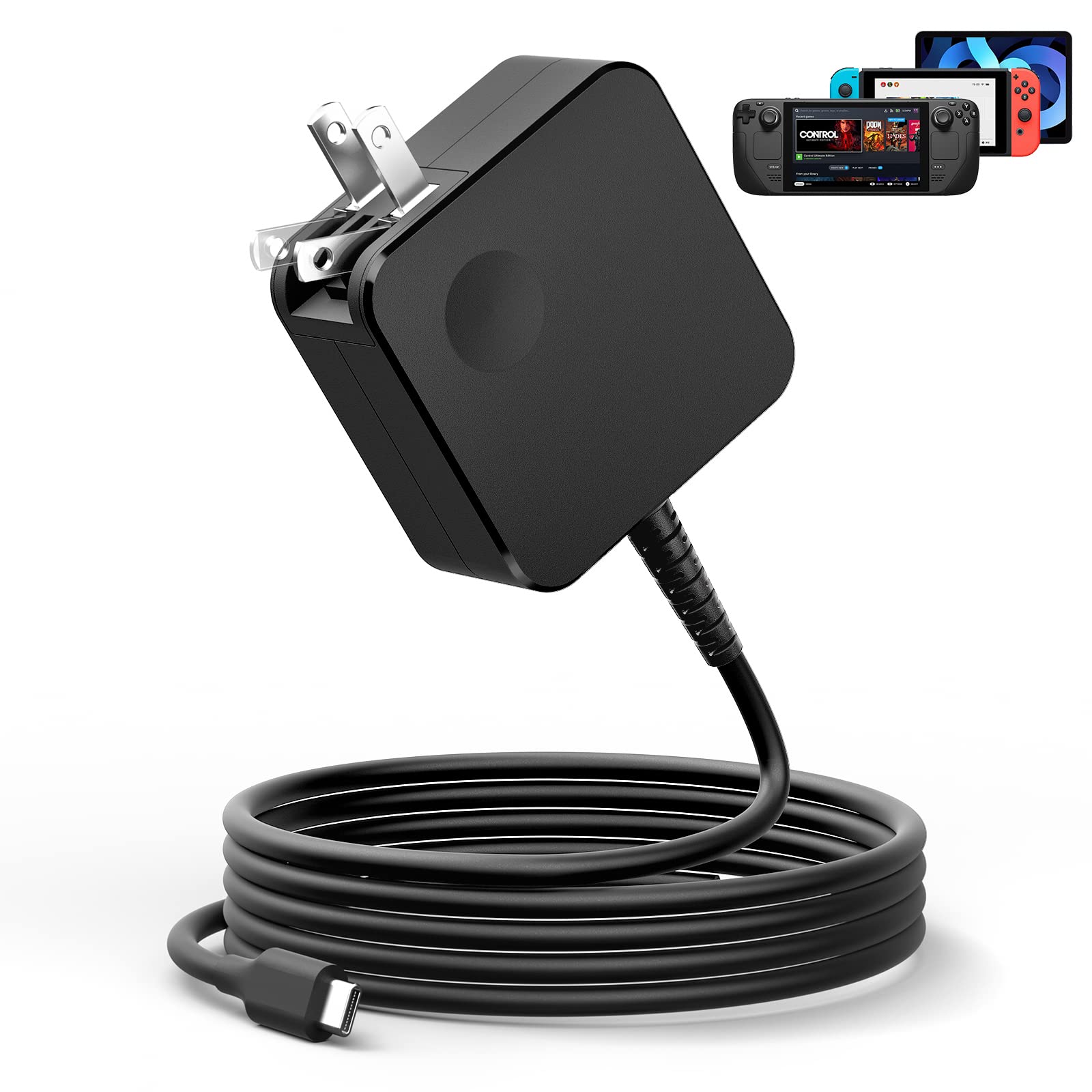 MEPATEM 65W Fast Charger for Steam Deck with Foldable Plug and 6 FT Power Cord, USB C PD 3.0 AC Adapter for Nintendo Switch/Switch Lite/PS5/Xbox
