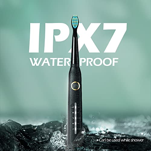 PHIPRIME Electric Toothbrush for Adults, 8 Brush Heads Sonic Electric Toothbrushes, 40000 VPM Deep Clean, 5 Modes Rechargeable Toothbrushes, 3 Hours Charge Last 30 Days (Black)