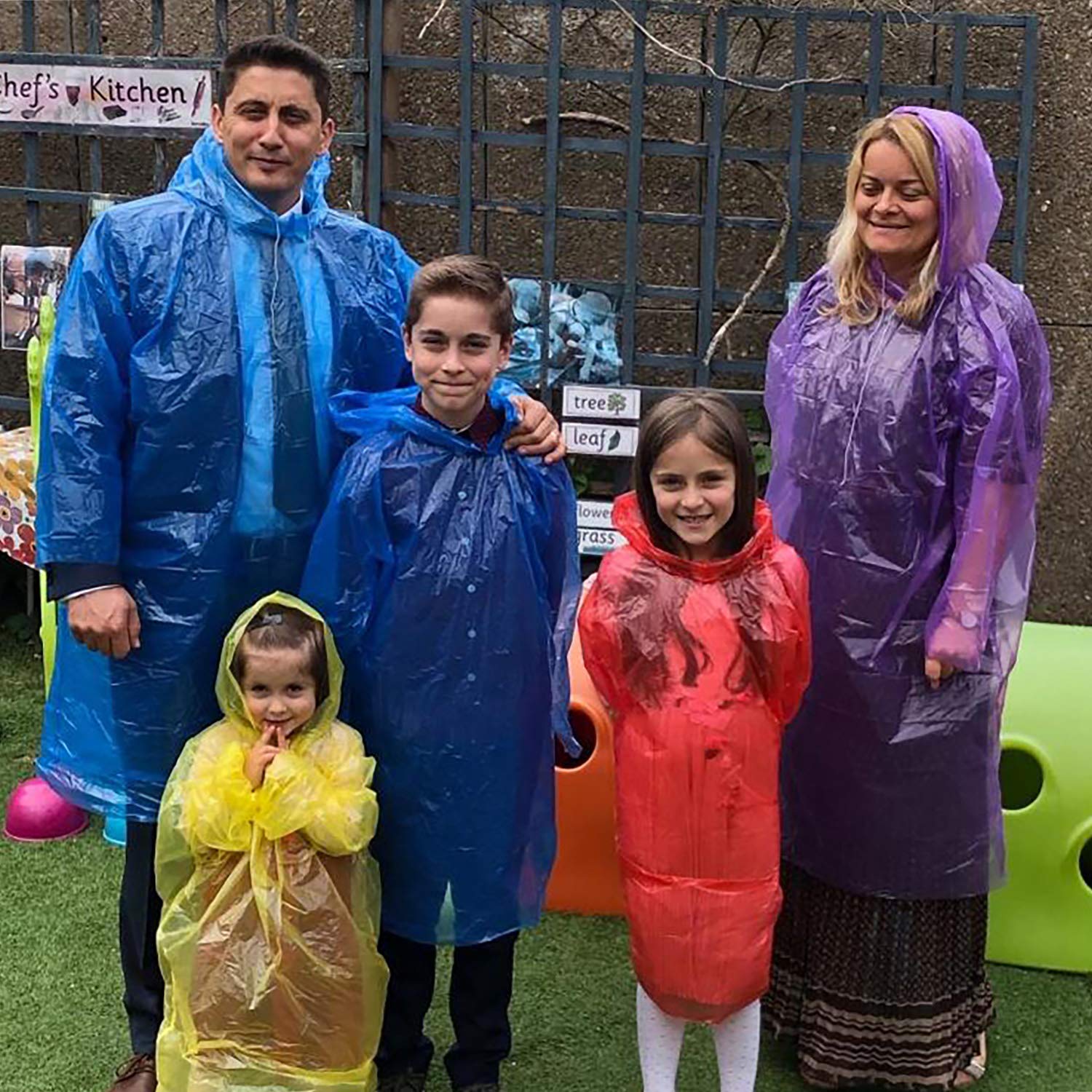 INNOCHEER Rain Ponchos Family Pack of 12, Disposable Emergency Raincoat for Kids and Adults Camping Hiking Outdoors (Multicolour 12PCS)