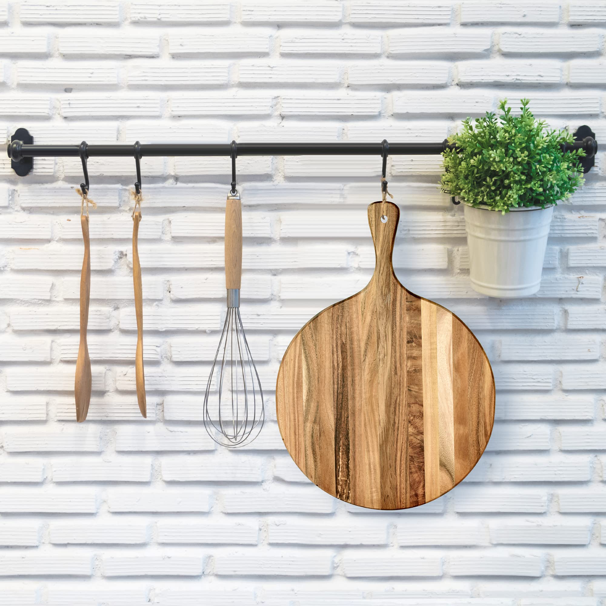 KITEISCAT Acacia Wood Round cutting board with handle 16” x 12”– Round Pizza Paddle & Cutting Serving Board for Home Baking, Cheese, Fruits, Vegetables, Bread, Charcuterie