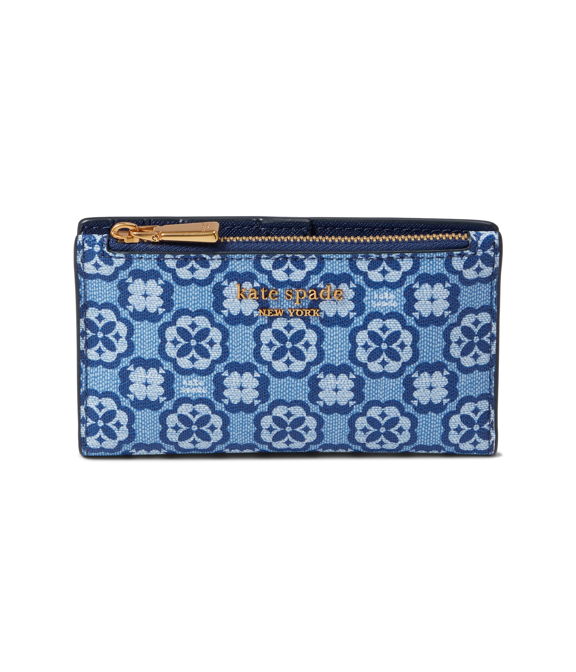 kate spade new york Spade Flower Monogram Coated Canvas Small Slim Bifold Wallet Outerspace Multi One Size