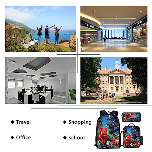 School Backpack Lightweight Travel Backpack Cartoon Large Capacity Insulated Lunch Box Pencil Case 3 Piece Set for Kids Gifts
