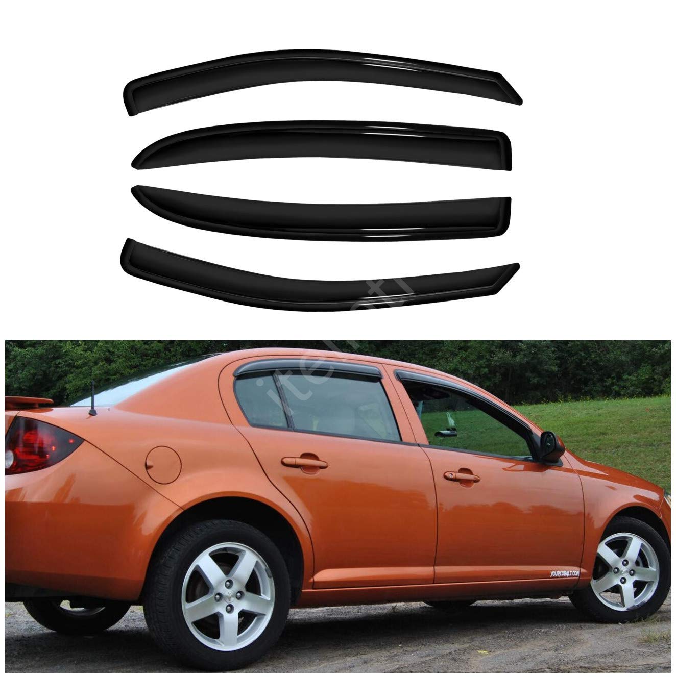 itelleti 4pcs Outside Mount Dark Smoke Sun/Rain Guard Front+Rear Tape-On Auto Window Visors for 11-19 Ford Explorer