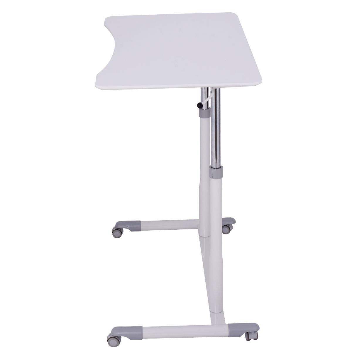 Home Office Bedroom Dorm Living Room Modern Furniture Decor Height Adjusting Compact Computer End Side Table Ergonomic Practical Sit to Stand Rolling Desk Sturdy White Wood Steel Tube Multipurpose