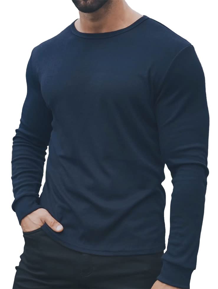 KELLORENA Men's Muscle T-Shirt Stretch Breathable Long Sleeve Casual Hipster Tops Gym Workout Athletic Slim Fit Cotton Tee Black