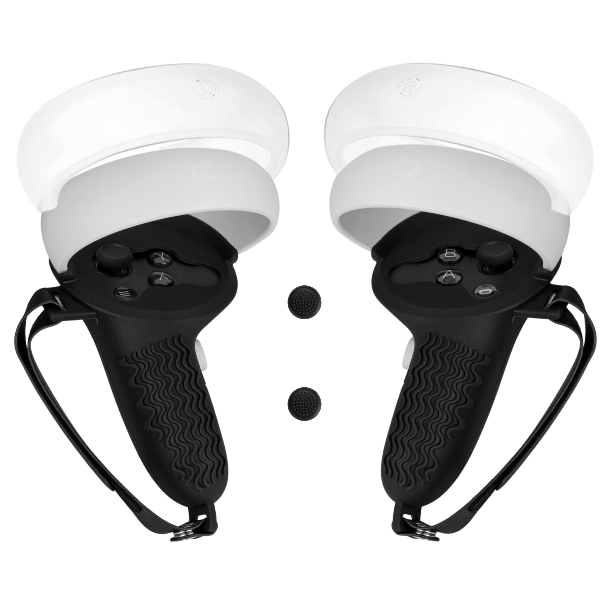 HCHRVR for Meta Quest 2 Controller Grips Accessories, Anti-Throw Silicone Grip Cover Protector with Knuckle Straps 。Anti-Bumping Silicone Halo Cover with Protection. (white)