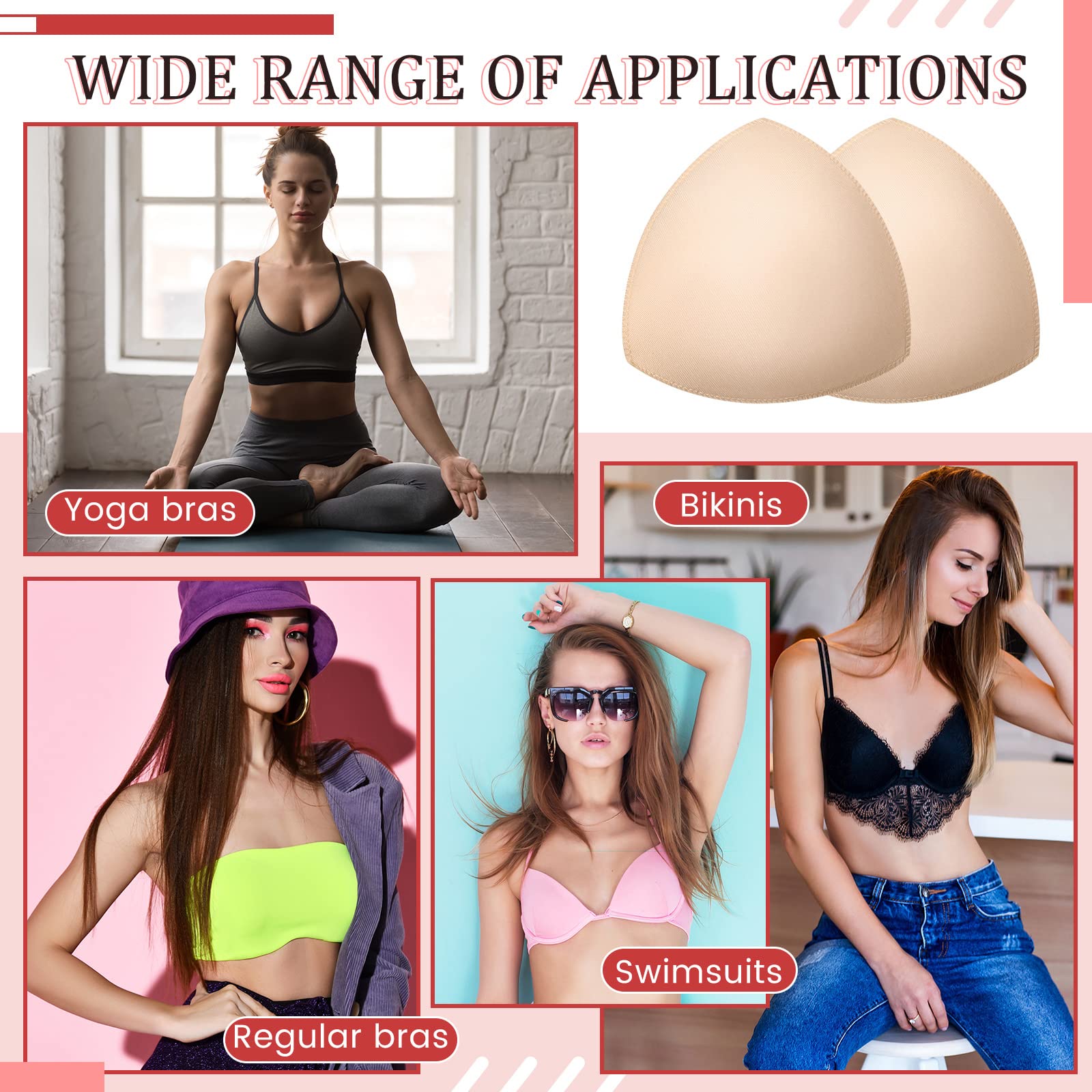 Handepo 50 Pairs Triangle Sports Bra Pads Inserts Removable and Washable Bra Cups Inserts Push Up Breast Bra Insert Pads for Bikinis Top Swimsuit Sport Bra Removable Bra Cup Inserts Pad