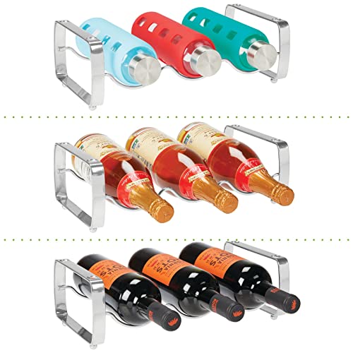 mDesign Metal Steel Free-Standing 3 Bottle Modular Wine Rack Storage Organizer for Kitchen Countertop, Table Top, Pantry, Fridge - Holder for Wine, Beer, Pop/Soda, Water, Stackable - 4 Pack - Chrome