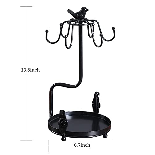 LWXPAIYY Coffee Mug Tree Holder,Tea Cup Storage Rack with Small Storage Area for Counter,Mug Holders Countertop for 6 TeaCups,Metal Coffee Mug Tree Stand Rack with 6 Hooks (Black)