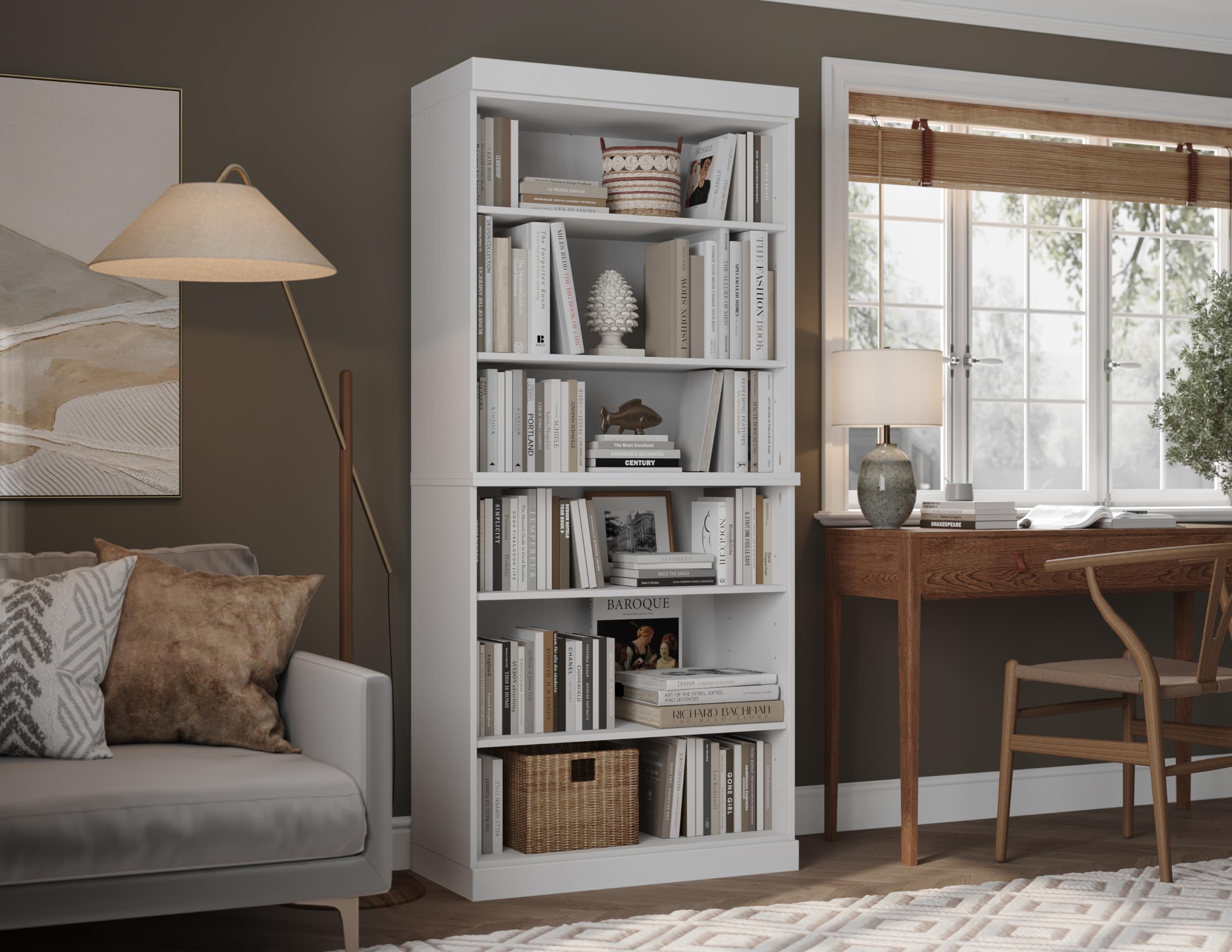 Palace Imports 100% Solid Wood 6-Shelf Bookcase, White, 32" w x 72" h, Renewable Eco-Friendly Wood, Made in Brazil